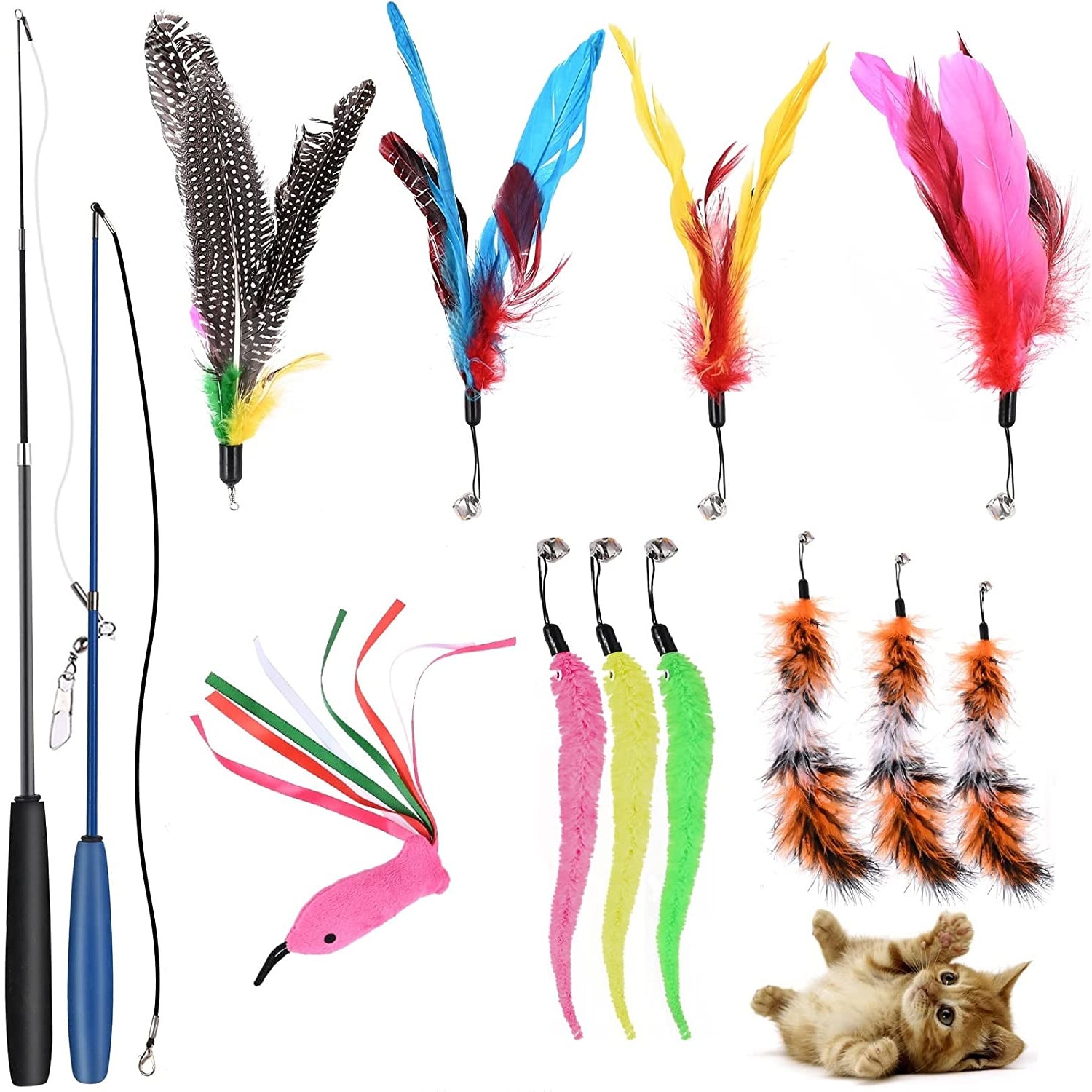 Set 11 jucarii interactive pentru pisici, Pene, Multicolor - eMAG.ro