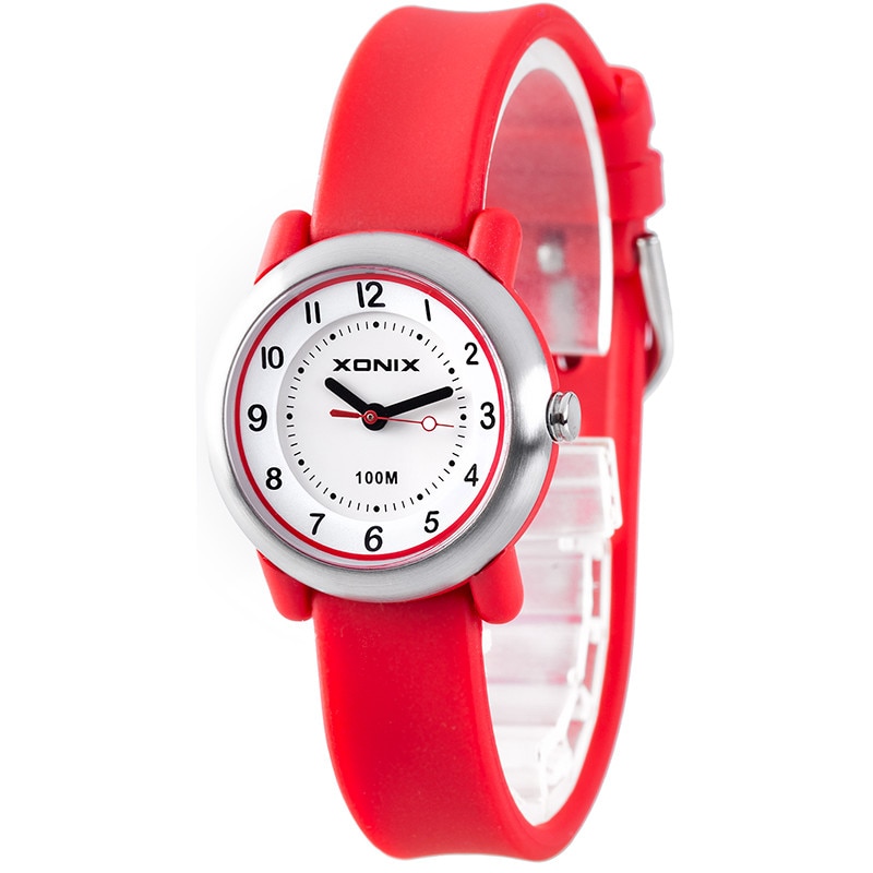 Ceas copii Xonix, AAA-007, Argint/Rosu, analog, antialergic, WR 100 m ...