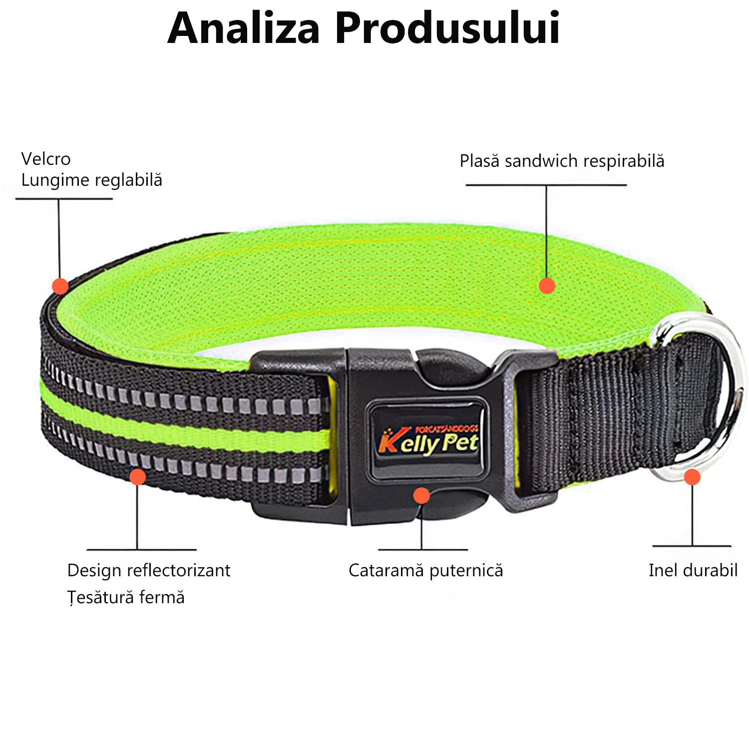 Zgarda caine, SDLOGAL, Nylon, 34-40 cm reglabil, Verde/Negru - eMAG.ro