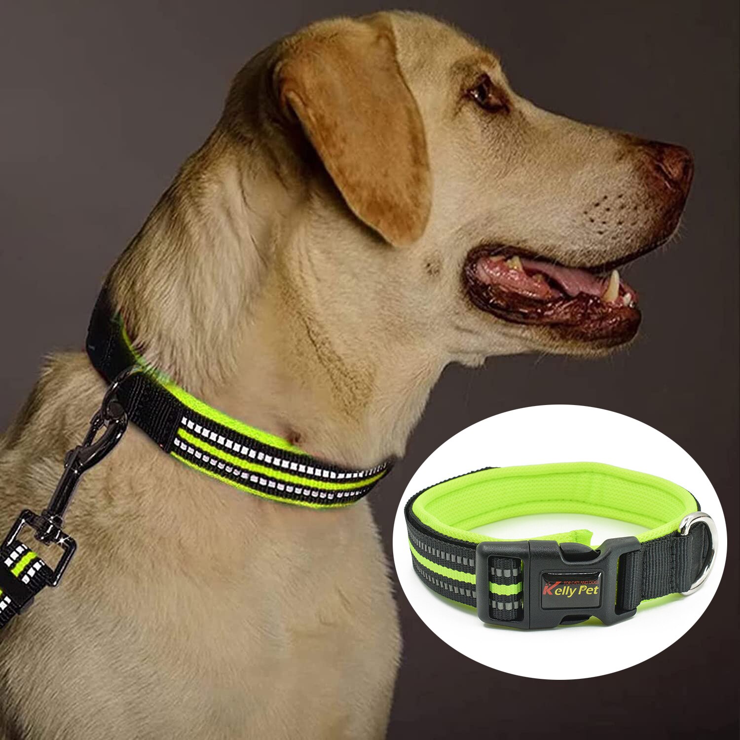 Zgarda caine, SDLOGAL, Nylon, 34-40 cm reglabil, Verde/Negru - eMAG.ro