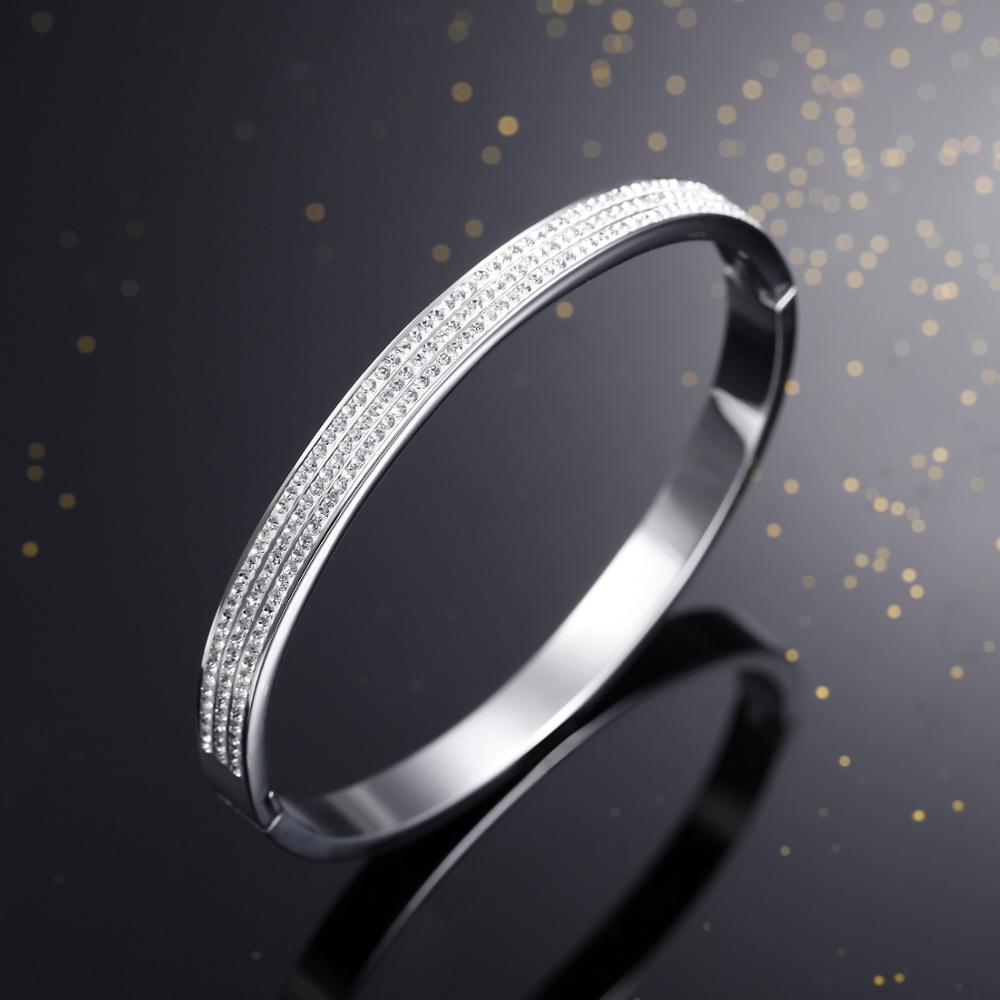 Bratara tip Bangle fixa, strasuri din pietre zirconiu, otel inoxidabil ...