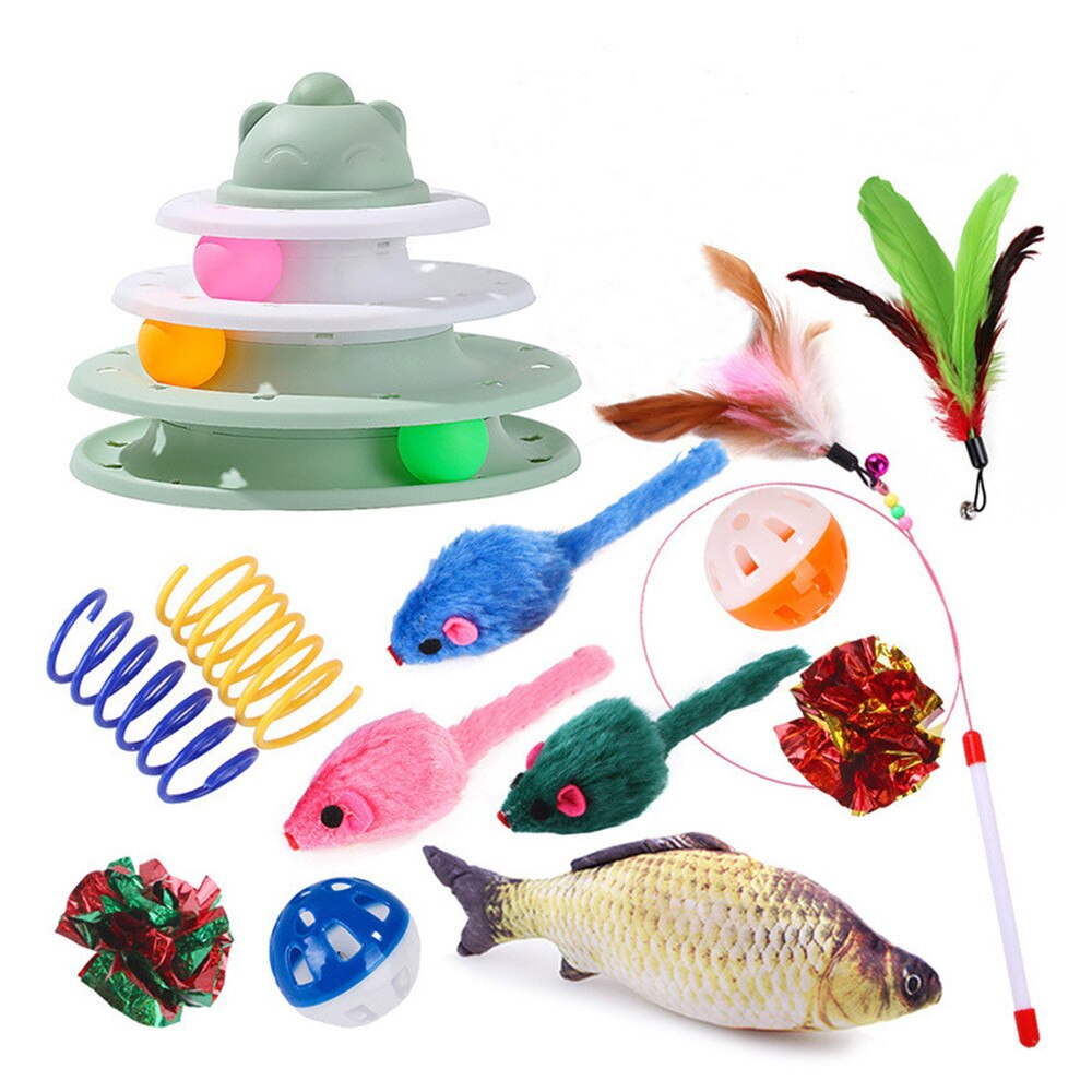 Set 13 jucarii interactive pentru pisici Mbooulc, Plastic, Multicolor ...