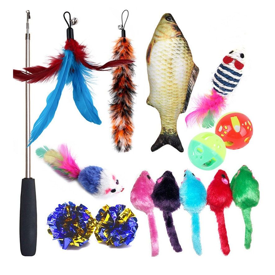 Set 15 jucarii interactive pentru pisici Mbooulc, Textil, Multicolor ...