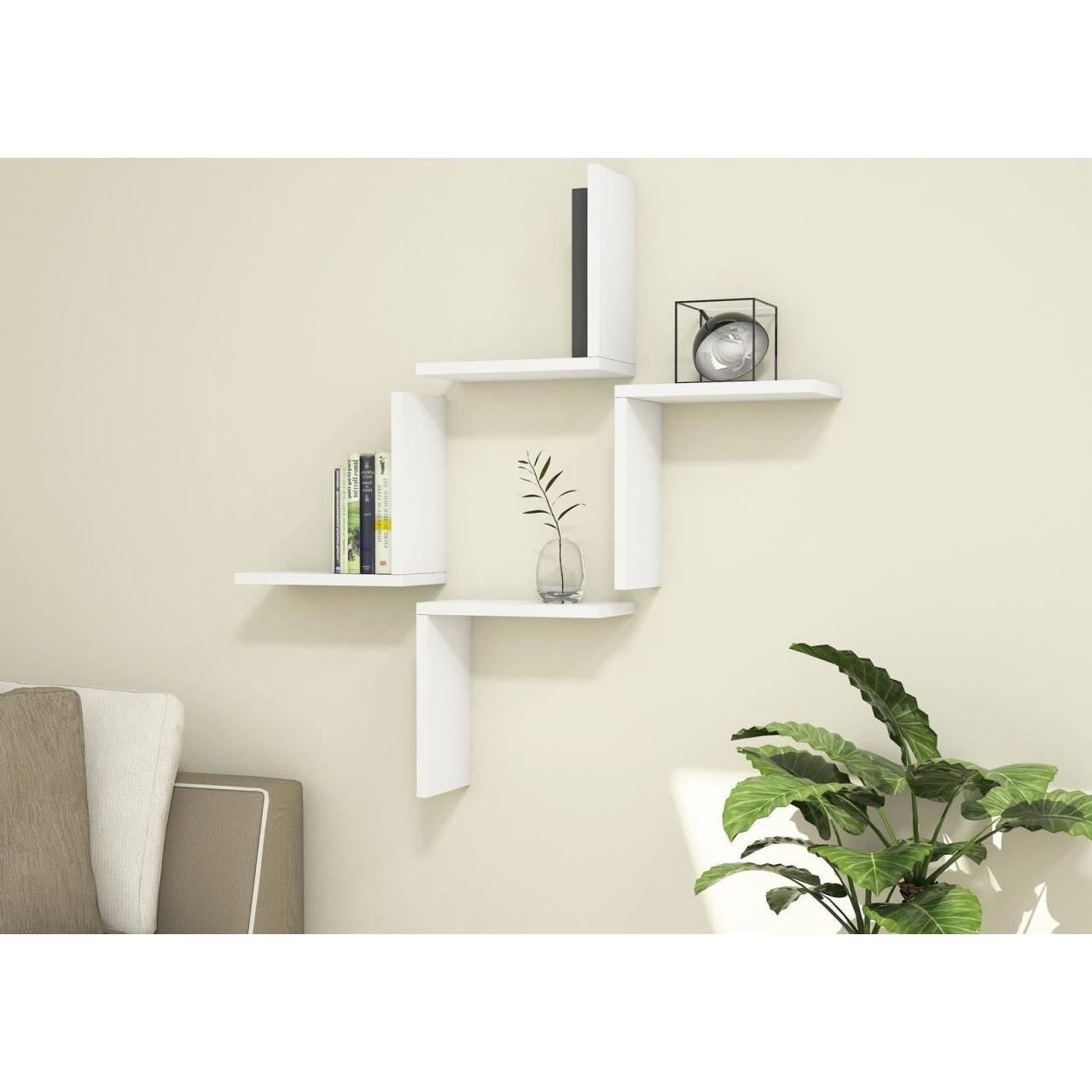 Raft decorativ perete, modular, suspendat, pal melaminat, alb, 62 ...