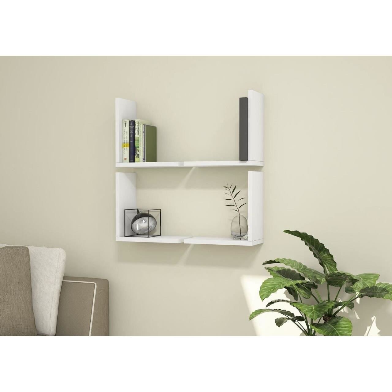 Raft decorativ perete, modular, suspendat, pal melaminat, alb, 62 ...