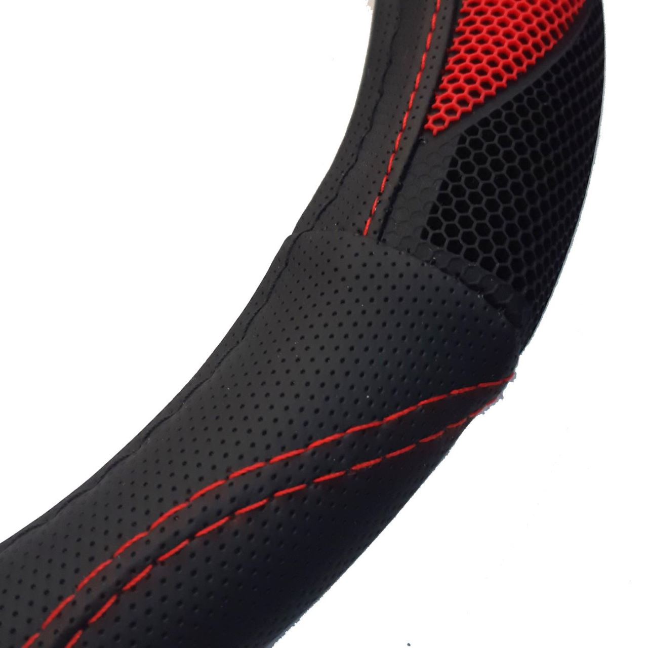 Husa volan din piele ecologica, microperforatii, neagra cu ornamente ...