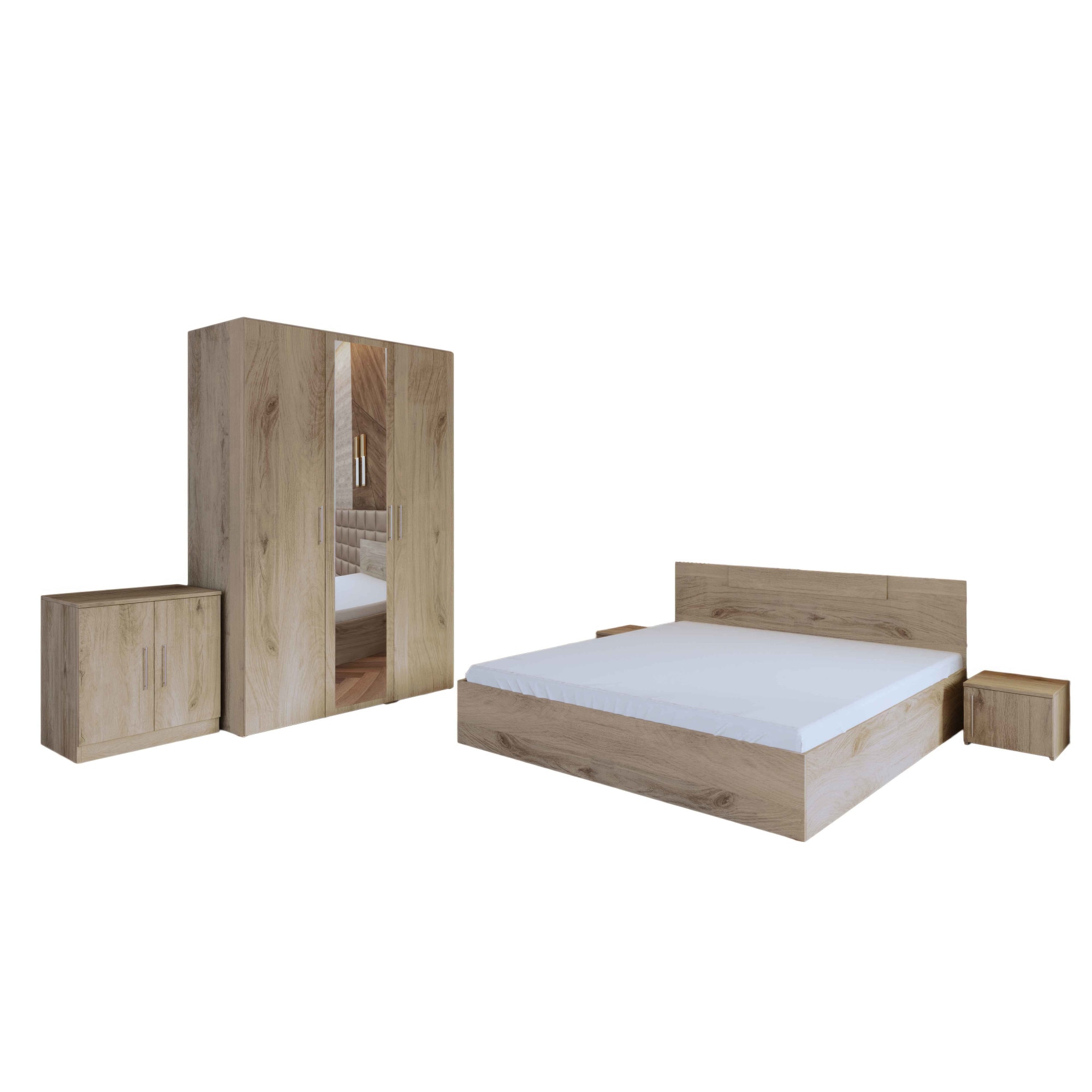 Set Mobila Dormitor Irim Treff II, Pat 160x200 cm, Dulap 3usi, 2 ...