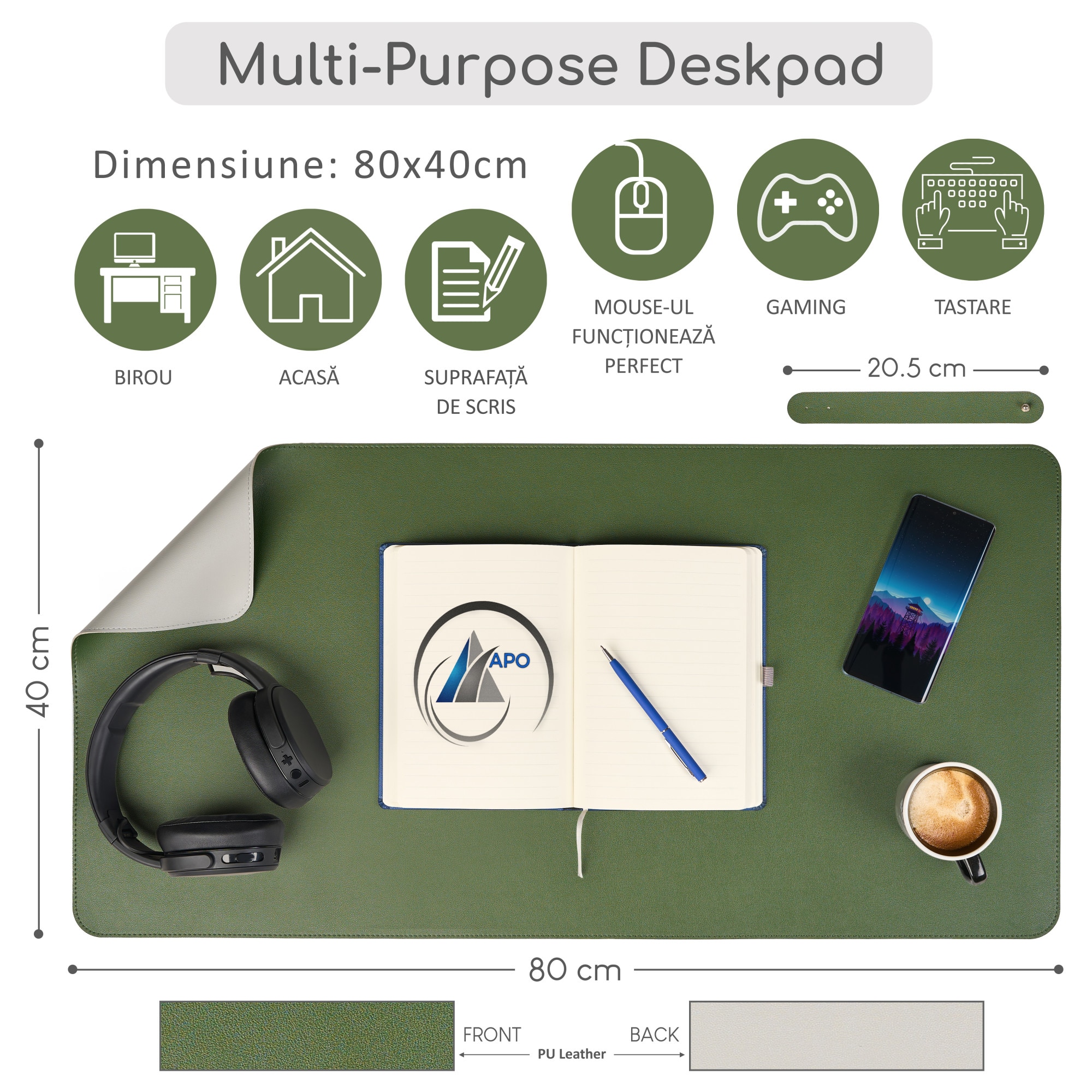 Mapa birou din piele Pu, pentru protectie birou, cu doua fete, Verde ...