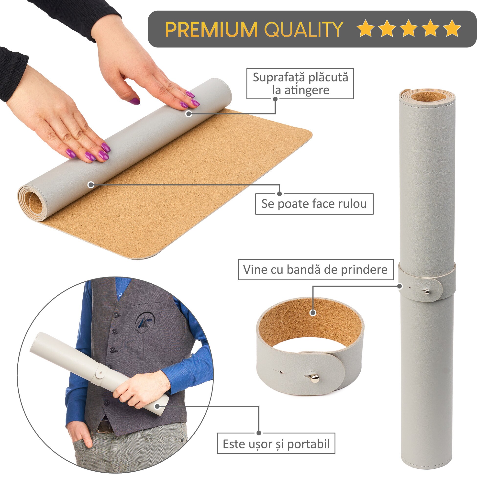 Mousepad XXL pentru protectie birou, din piele pu, cu doua fete Gri ...