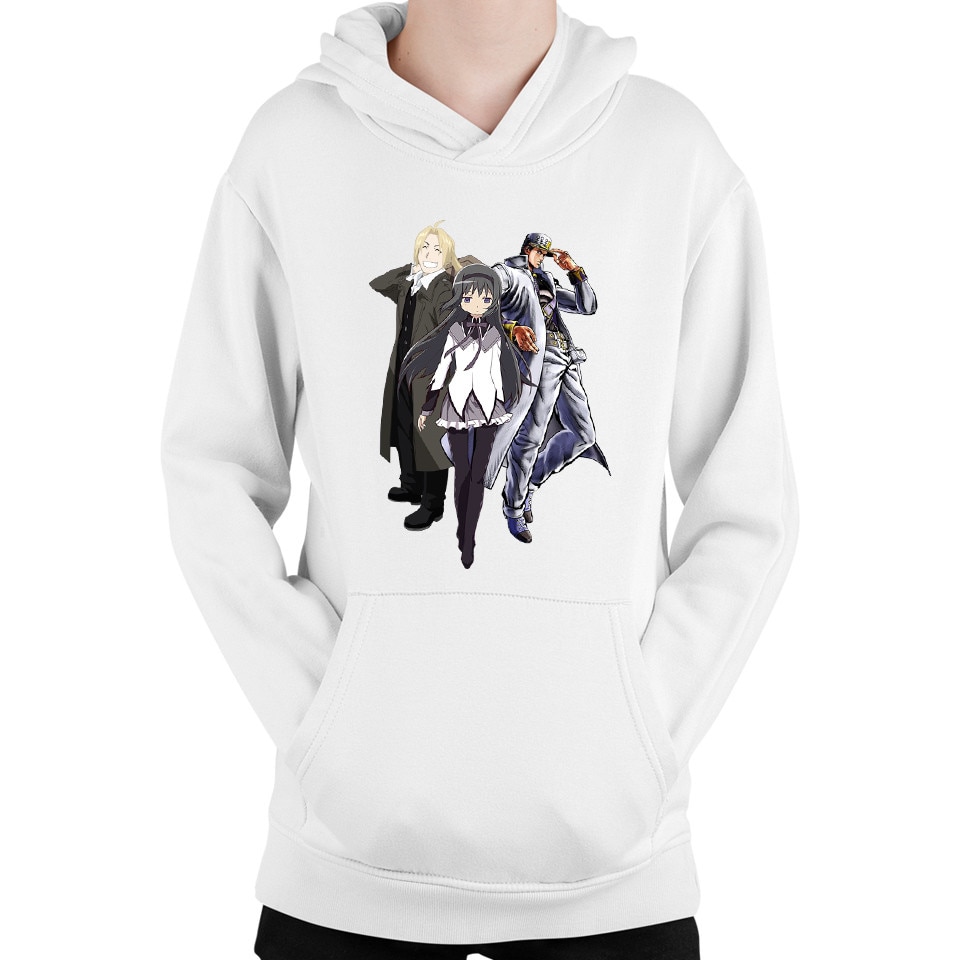 Детски суичър Madoka Magica Akemi Homura FMA Edward Jojo Jotaro, Бял ...
