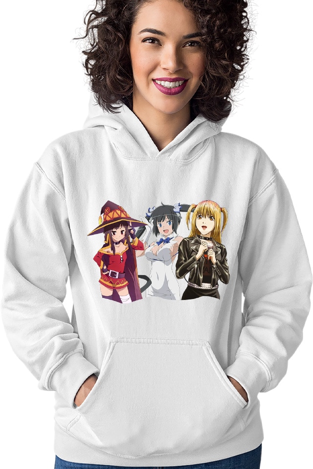 Дамски суичър DanMachi Hestia Konosuba Megumi Death Note Misa, Бял ...