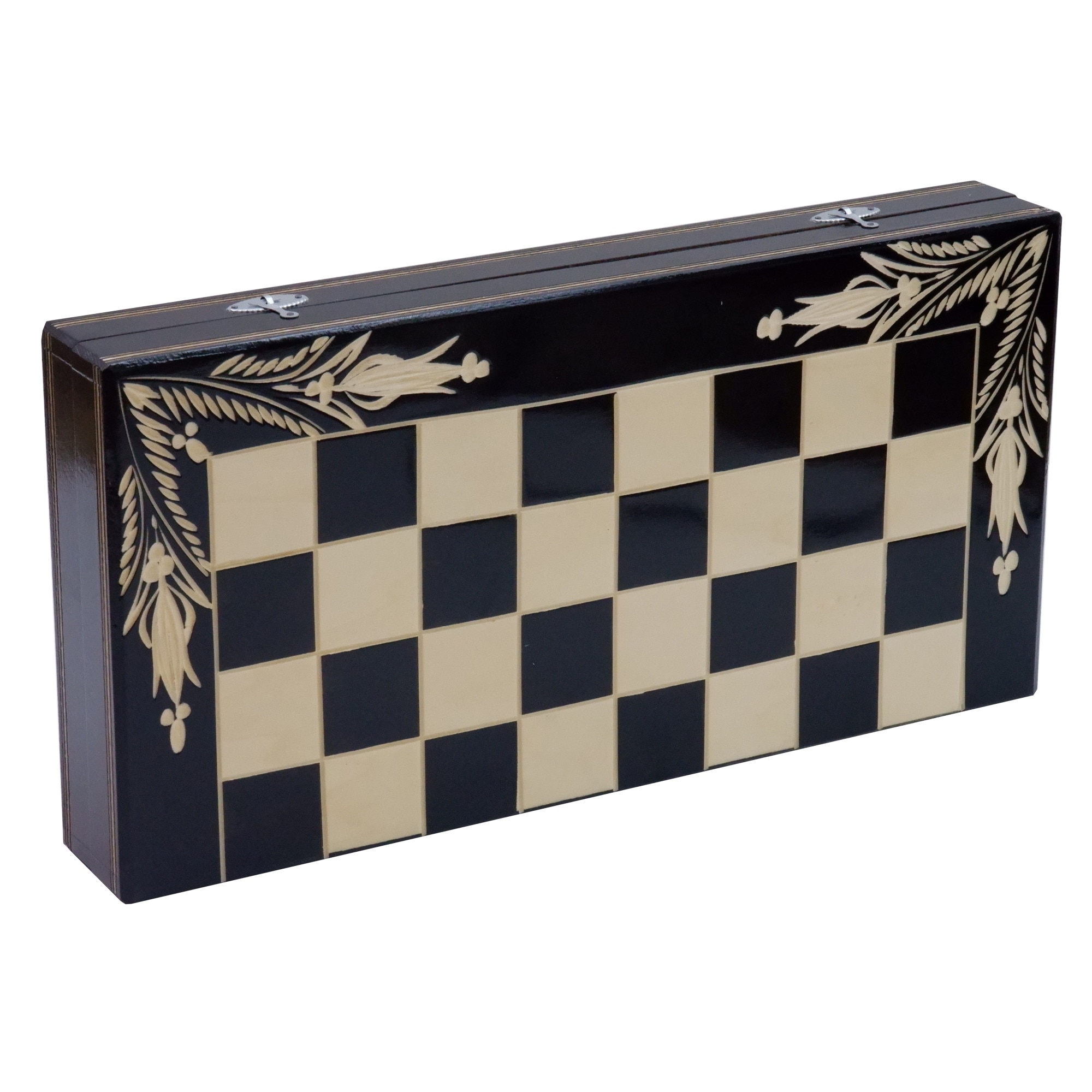 Joc Sah si Table din Lemn ROmde™, 44x44 cm, Negru cu Alb - eMAG.ro