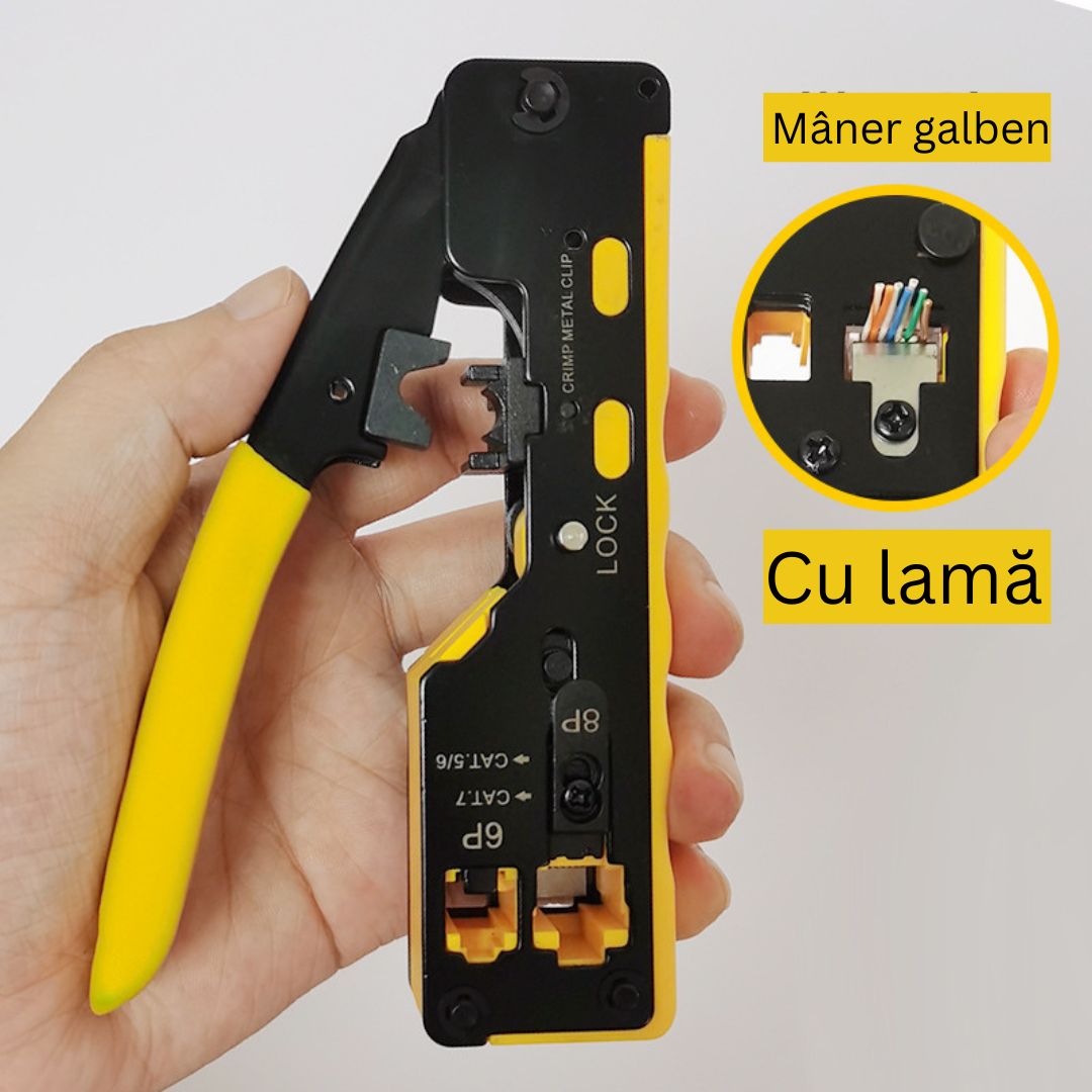 Cleste profesional pentru sertizare mufe RJ45, cablu de retea sau ...