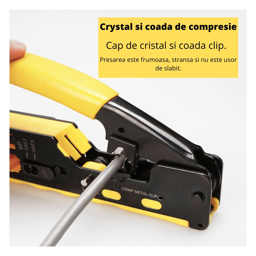Cleste profesional pentru sertizare mufe RJ45, cablu de retea sau ...