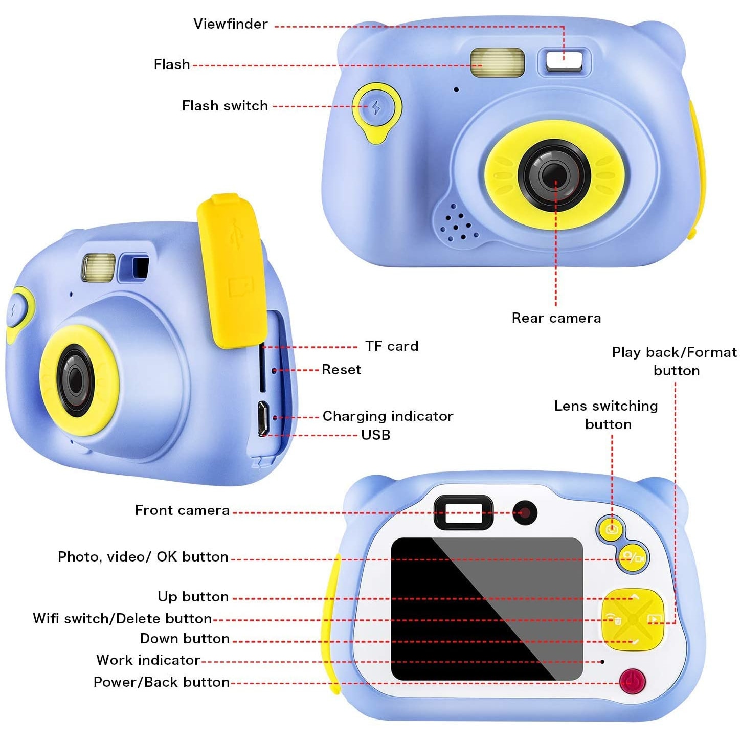 Camera foto digitala pentru copii, Functie Selfie, WiFi 12MP, albastru ...