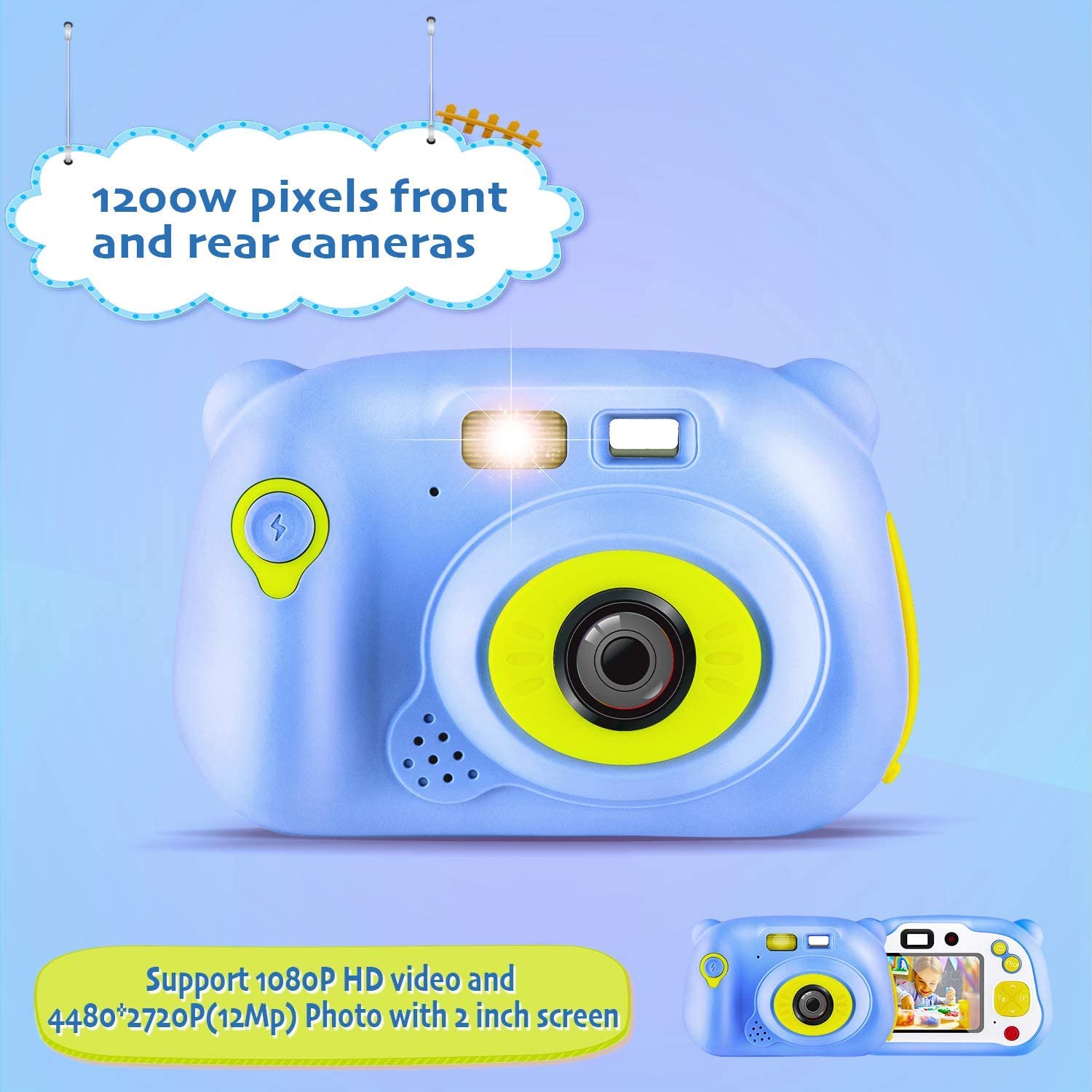 Camera foto digitala pentru copii, Functie Selfie, WiFi 12MP, albastru ...