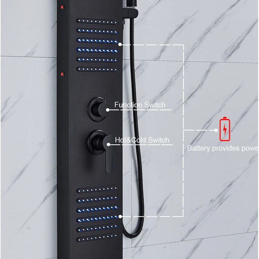 Panel de dus negru mat, cu functie de cascada, lumini Led, AquaSpa ...