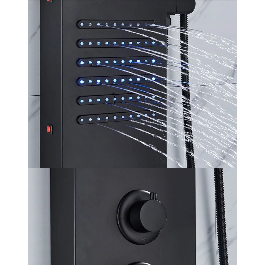 Panel de dus negru mat, cu functie de cascada, lumini Led, AquaSpa ...