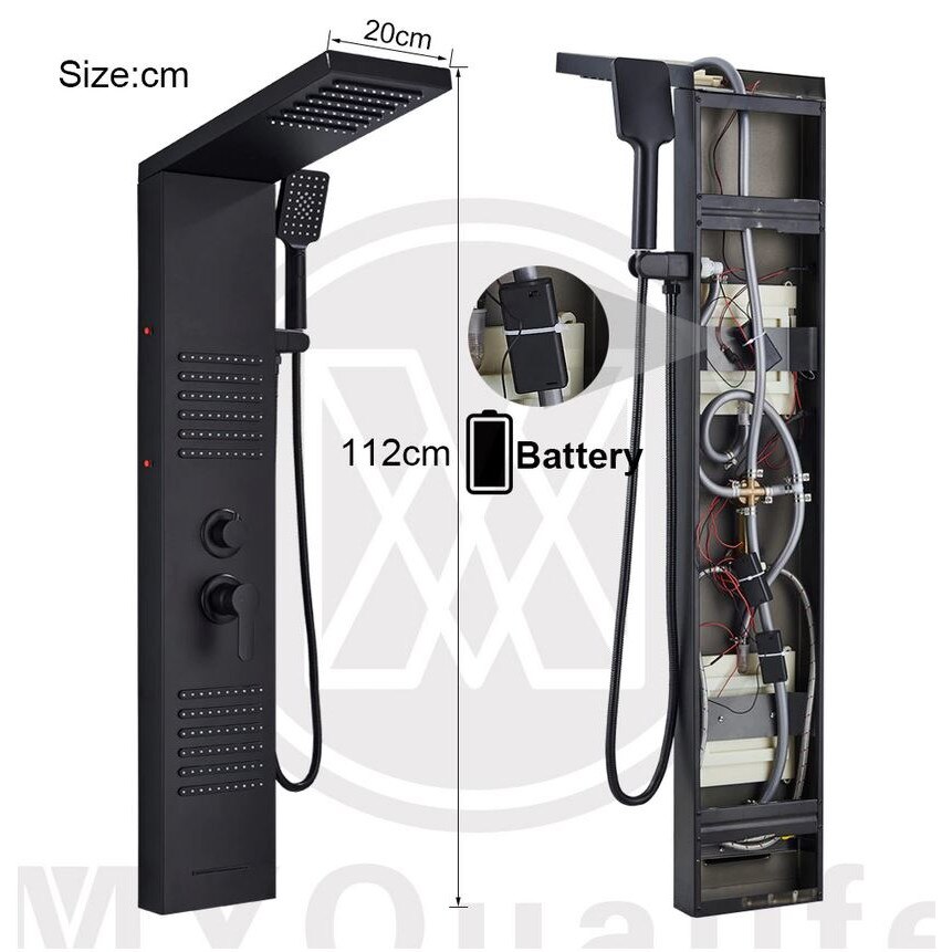 Panel de dus negru mat, cu functie de cascada, lumini Led, AquaSpa ...