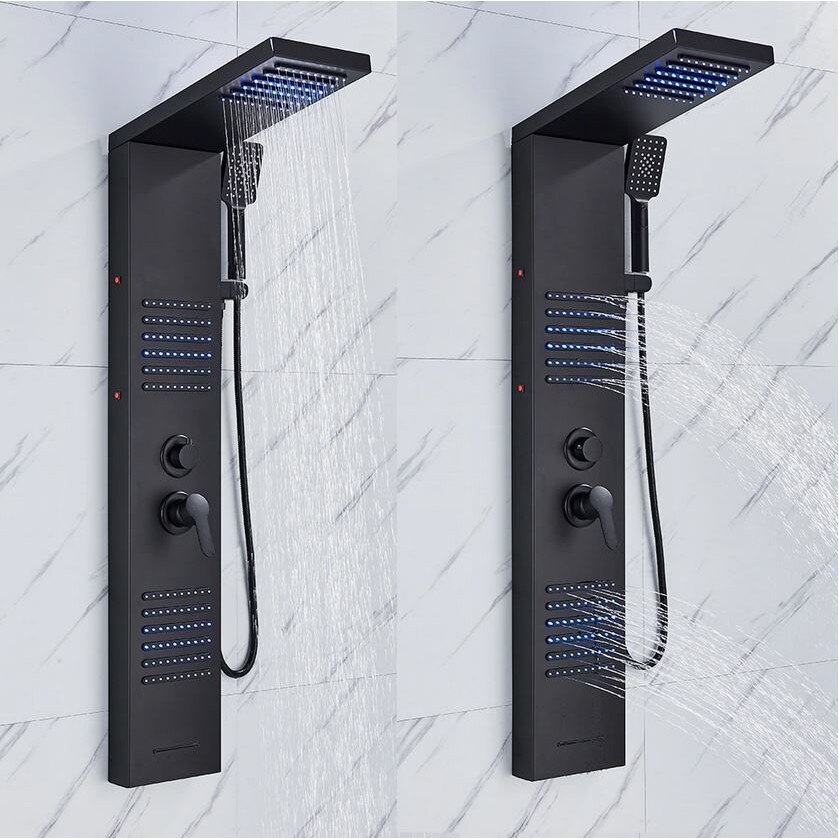 Panel de dus negru mat, cu functie de cascada, lumini Led, AquaSpa ...