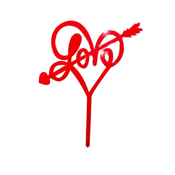 Cake topper Love, model Inimoare Cu Sageata, Rosu, 13x14cm - eMAG.ro
