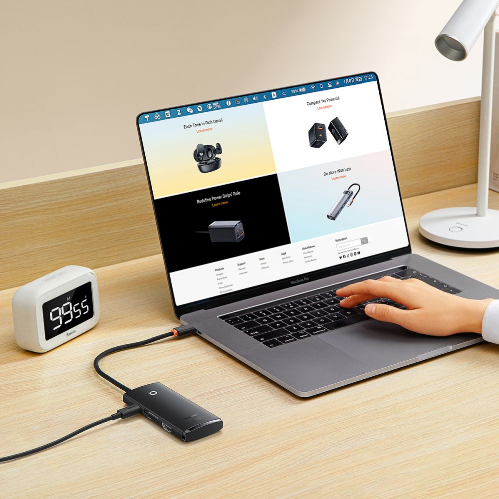 Adaptor HUB Baseus Lite, 6 porturi, USB-C - 2x USB 3.0, 1x HDMI, 1x USB ...