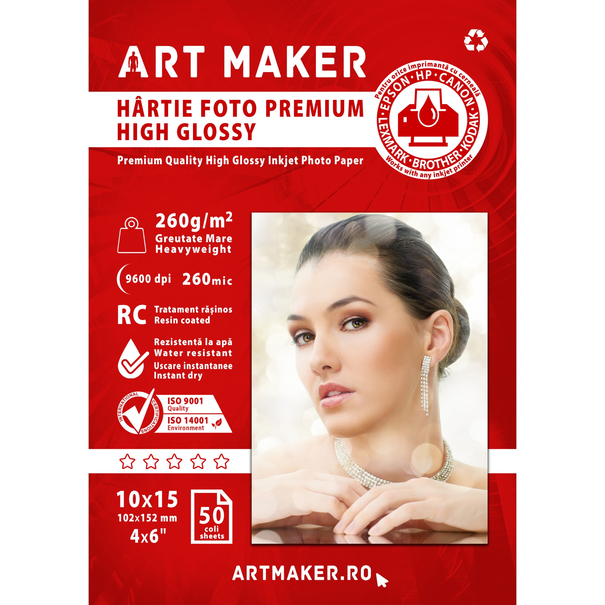 Hartie foto Premium High Glossy, 260g/mp, RC, 10×15 cm, 50 coli - eMAG.ro