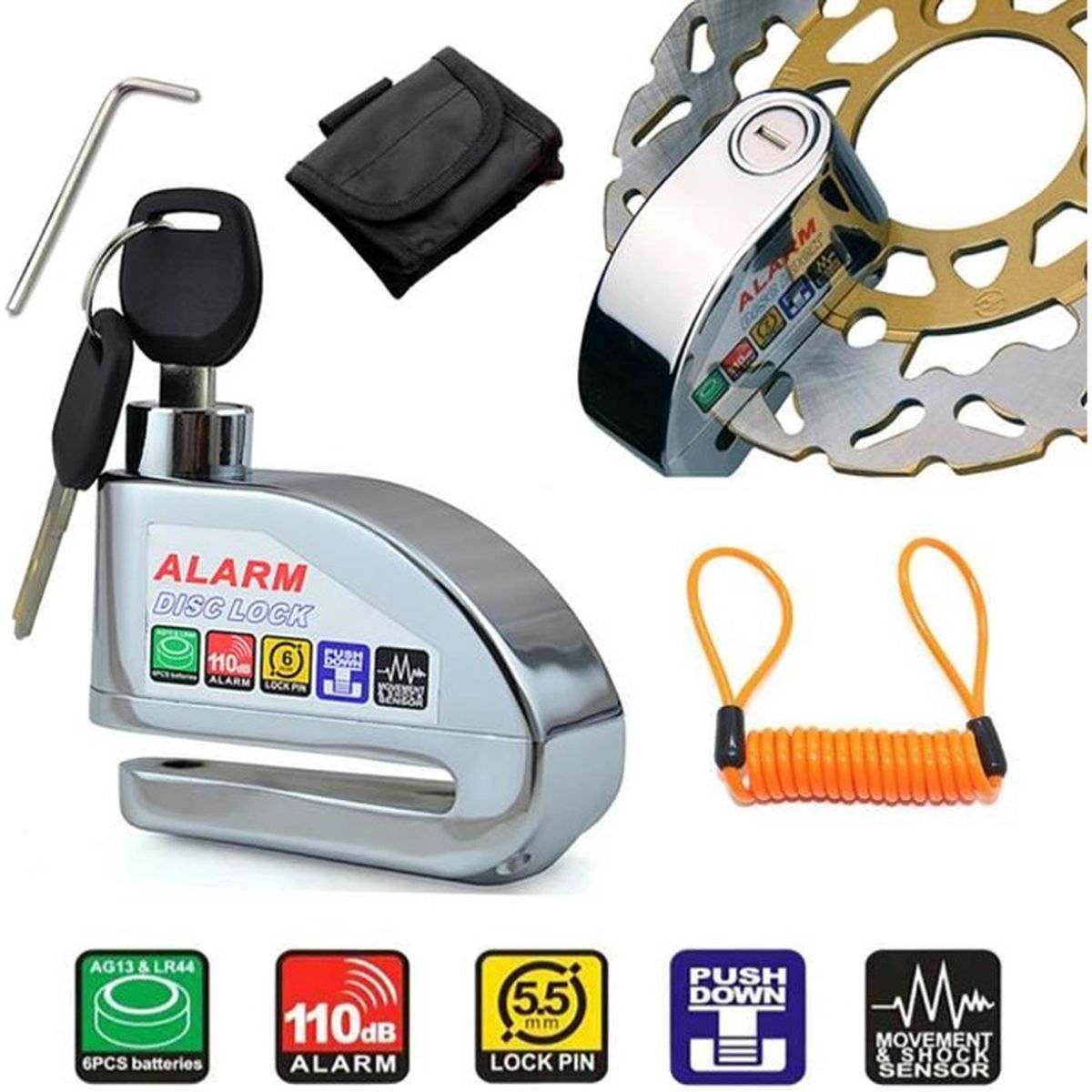 Sistem antifurt motocicleta/bicicleta, Inox, Impermeabil, 110dB ...