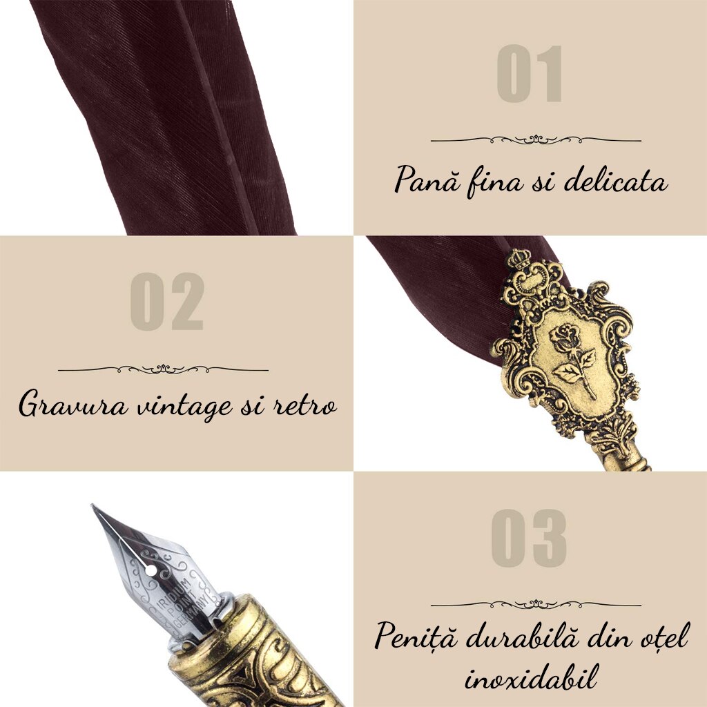 Set premium de caligrafie cu pana de scris vintage si stilou cu penita ...