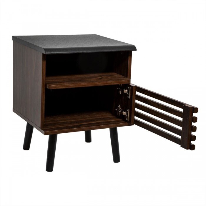 Noptiera neagra din lemn si MDF, 2 compartimente, Asmar, 39,5x39,5x51 ...