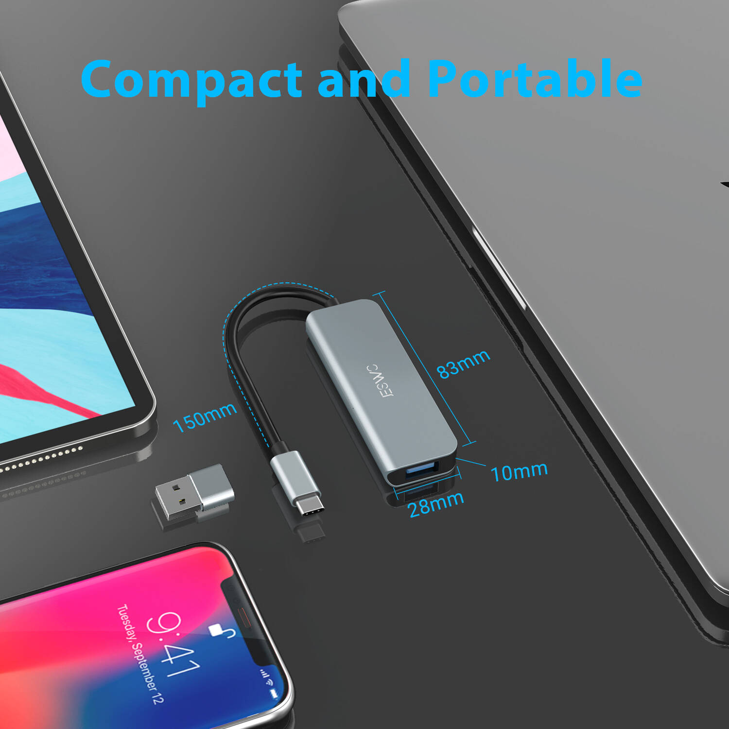 Hub 4in1, ABS/Aluminiu, USB/USB-C, Argintiu - eMAG.ro