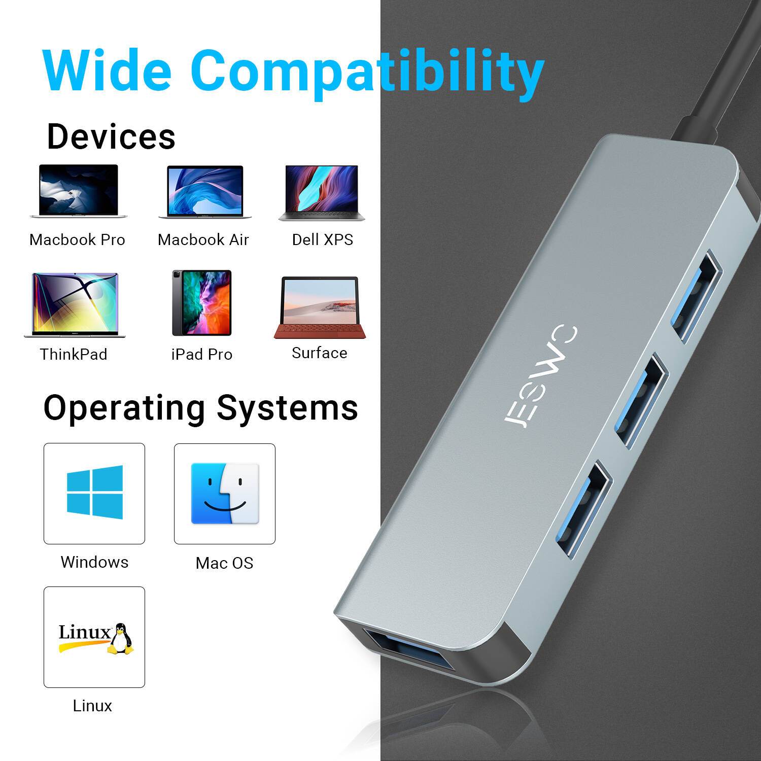 Hub 4in1, ABS/Aluminiu, USB/USB-C, Argintiu - eMAG.ro