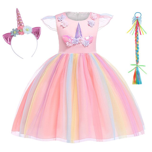 Rochie Unicorn, Cu accesorii pentru coroana, Roz, 5-6 Ani, 110-116 cm ...