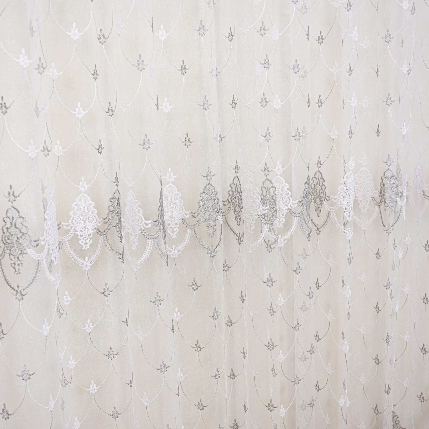 Perdea brodata, alba, nesifonabila Hiko Silver Chateau 300x245cm, cu ...