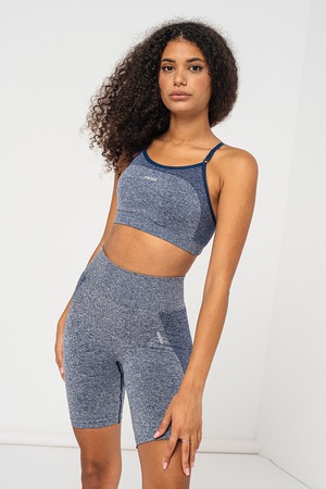Gymshark, Фитнес бюстие Flex с презрамки и лого, Син меланж, L - eMAG.bg