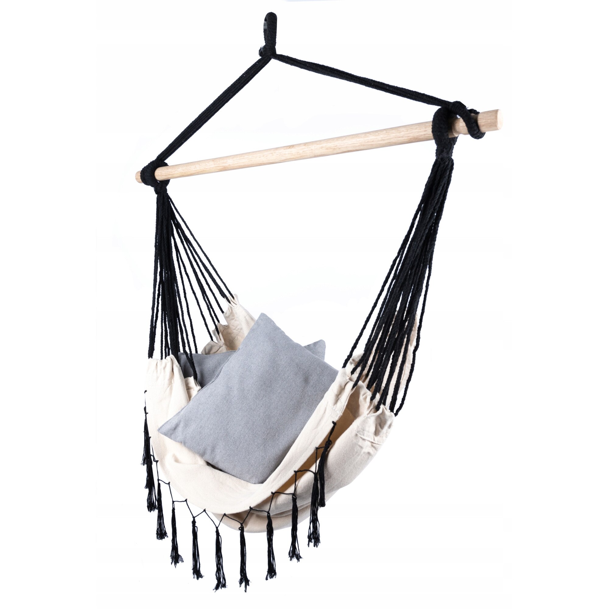 Hamac tip leagan suspendat pentru casa sau gradina, crem gri, 130x100cm ...