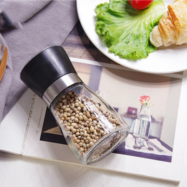 Set de rasnita si solnita Pufo din sticla si inox pentru piper, sare si ...