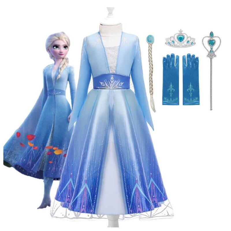 Costum fete Elsa Frozen, Areout, Poliester/Plasa/Satin, 130 cm, 5-6 ani ...