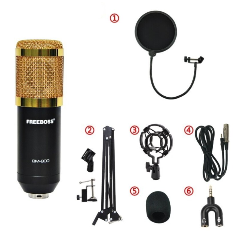 Microfon profesional streaming si inregistrare, 20Hz - 20 KHz, Auriu ...
