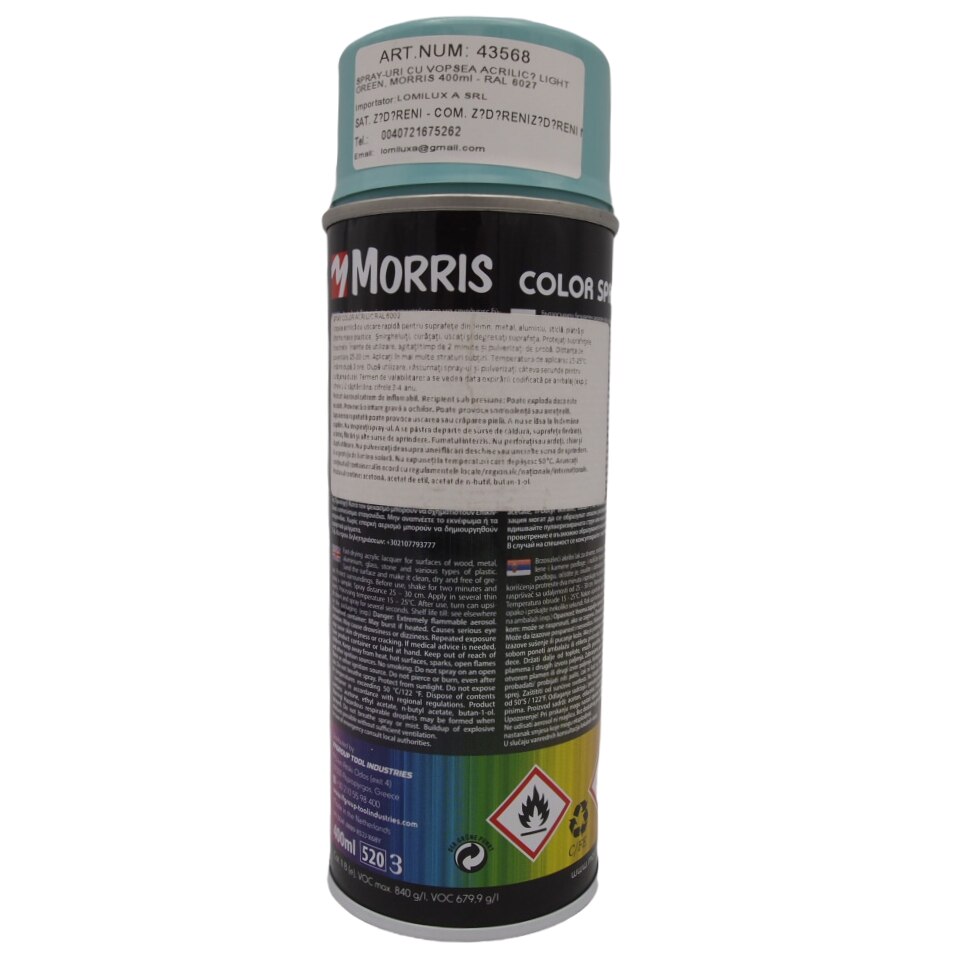 Spray vopsea verde deschis, RAL 6027, lucioasa, Morris, 400 ml ...