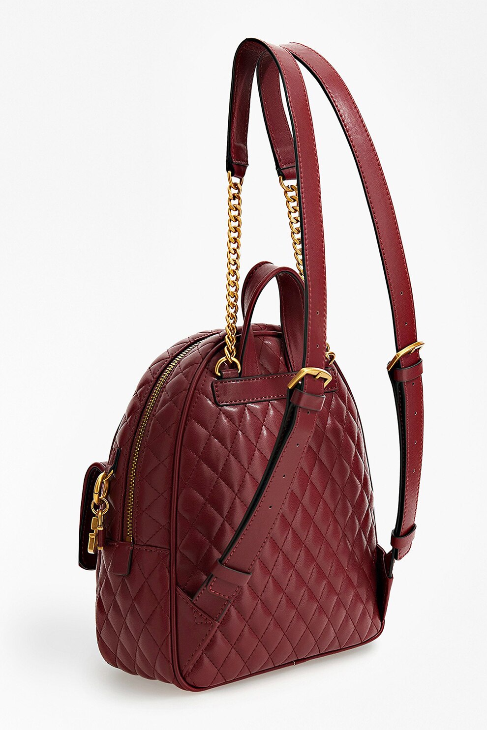 Guess, Rucsac cu aspect matlasat si accesoriu logo, Rosu bordo - eMAG.ro