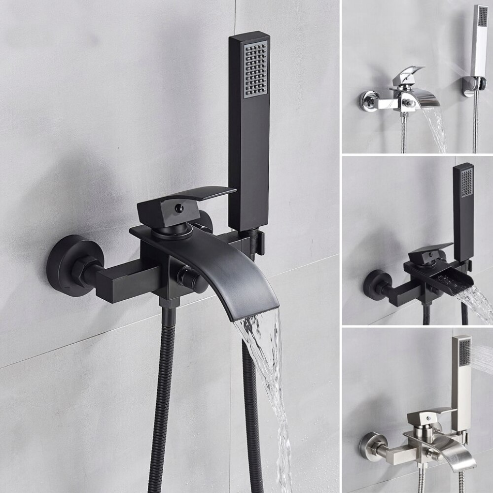 Set dus cu robinet, aspect lux, efect de cascada, negru mat - eMAG.ro