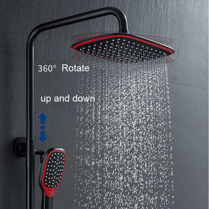 Colona de dus reglabila cu termostat, 3 functii, negru-rosu, AquaSpa ...