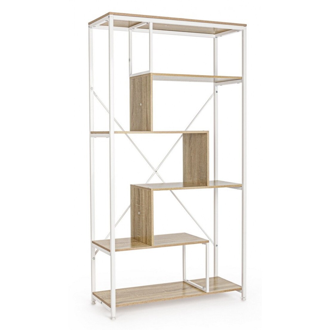 Raft, mdf maro si fier alb, Elettra, 84x34x162 cm - eMAG.ro