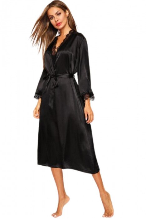 Halat dama satin Iluna ADCH0010 Adictiv M, Elegant, Negru - eMAG.ro