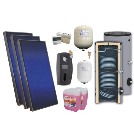 Pachet solar premium, presurizat, 3x panou plan Sunsystem PК SL FP 2.0, Boiler cu 2 serpentine ...