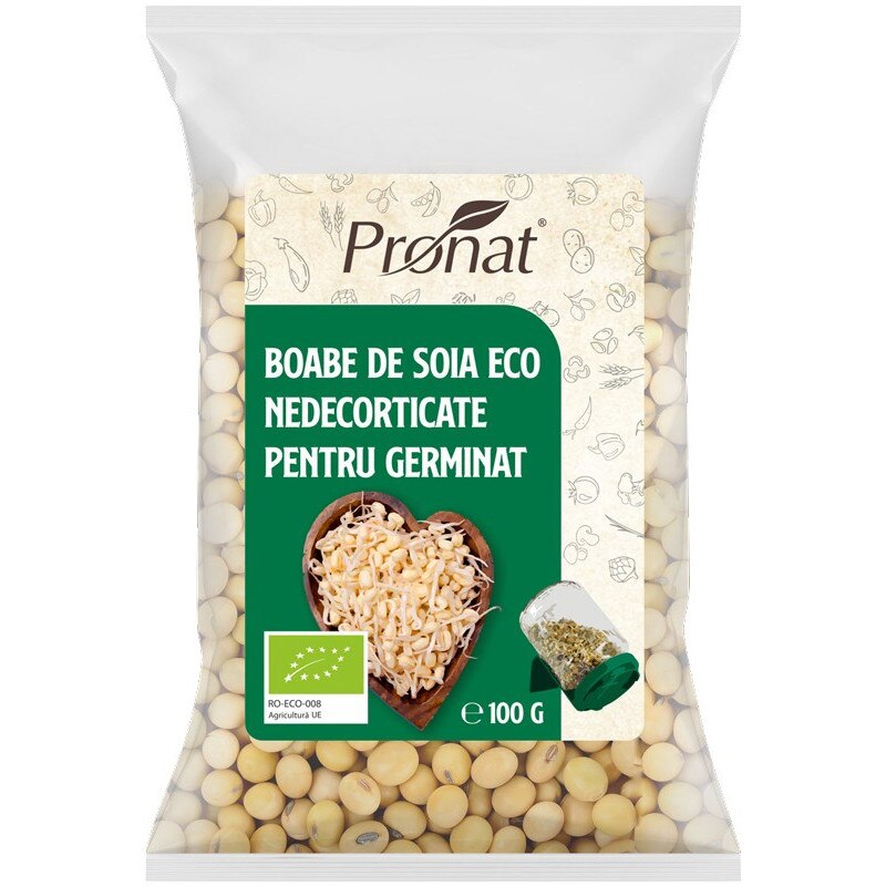 Boabe de soia bio nedecorticate pentru germinat, Pronat, 100g - eMAG.ro
