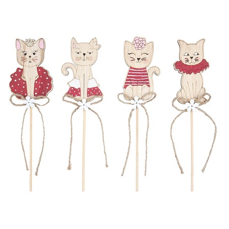 Set 4 decoratiuni pisici din lemn 5 cm pe bat lemn - eMAG.ro