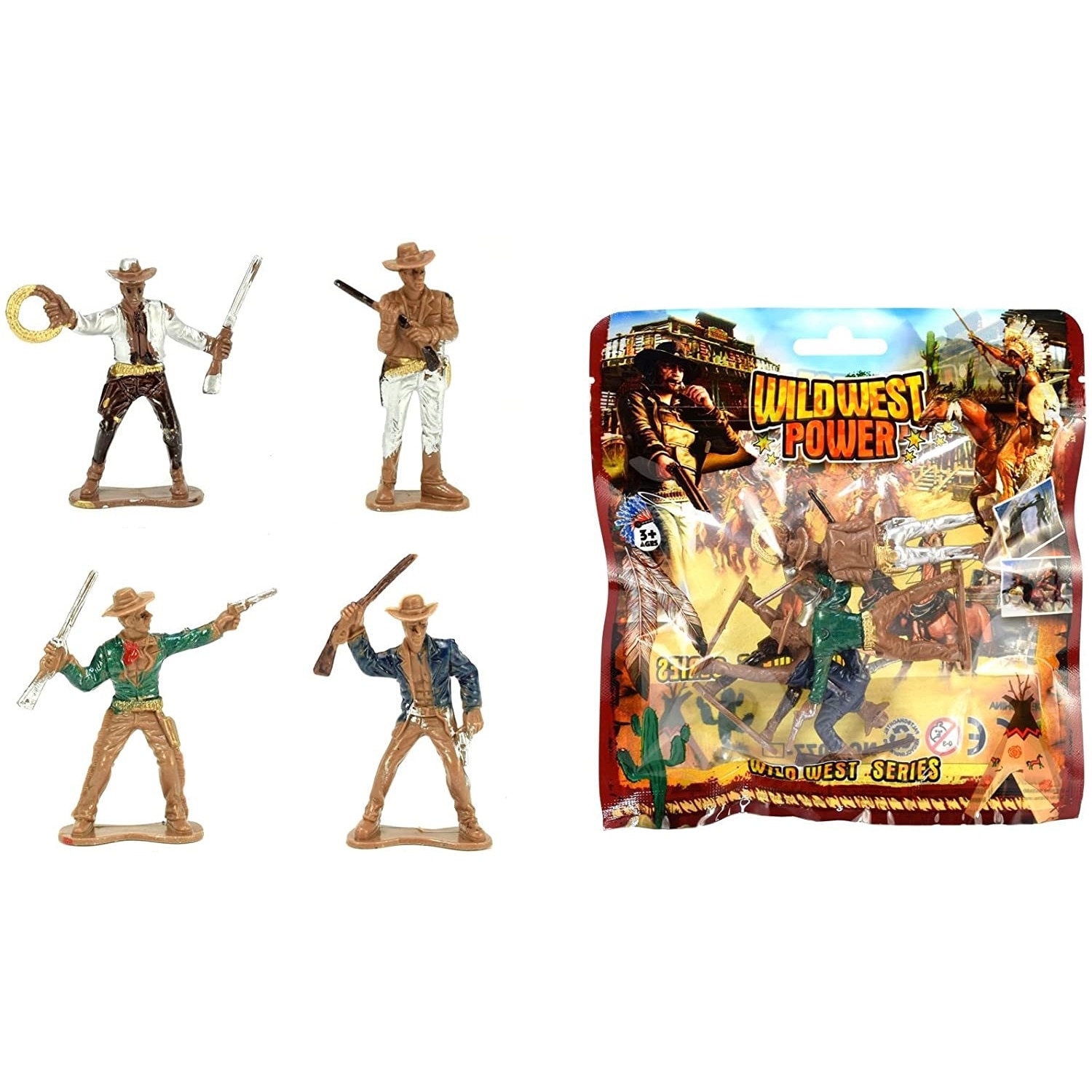 Set figurine de joaca, Vestul salbatic, 4 personje de 6,5 cm - eMAG.ro