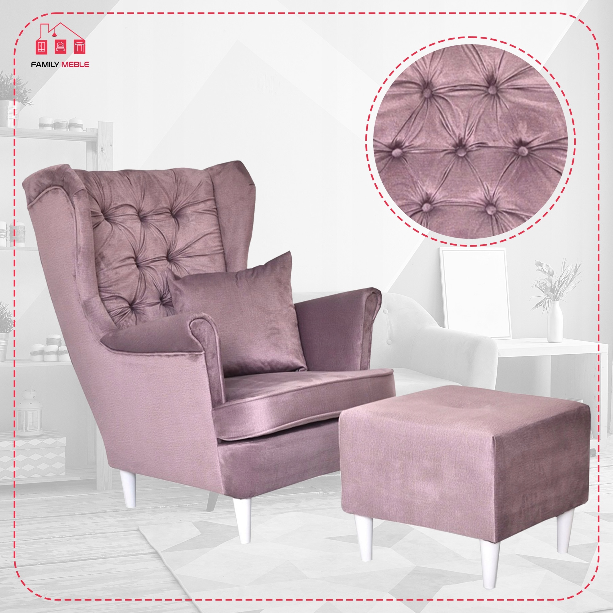 Fotoliu cu suport picioare Gaja, Model Monolith, 104x84x92 cm, Velur ...